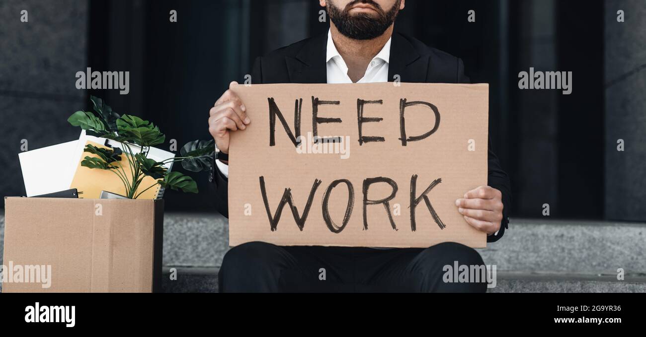 Unemployment after lockdown. Unrecognizable businessman holding ...