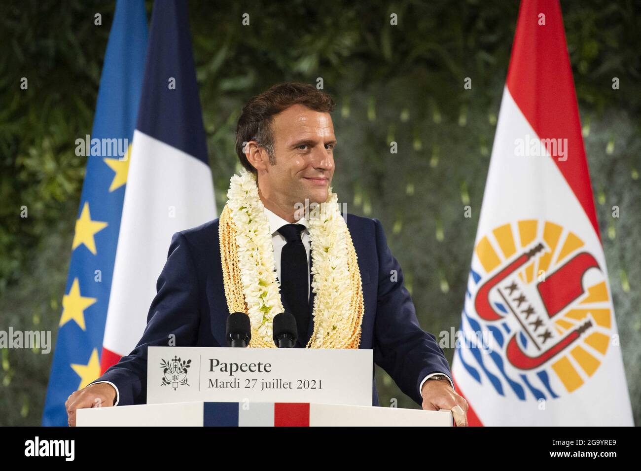 French Polynesia, July 27, 2021. France's President Emmanuel Macron ...