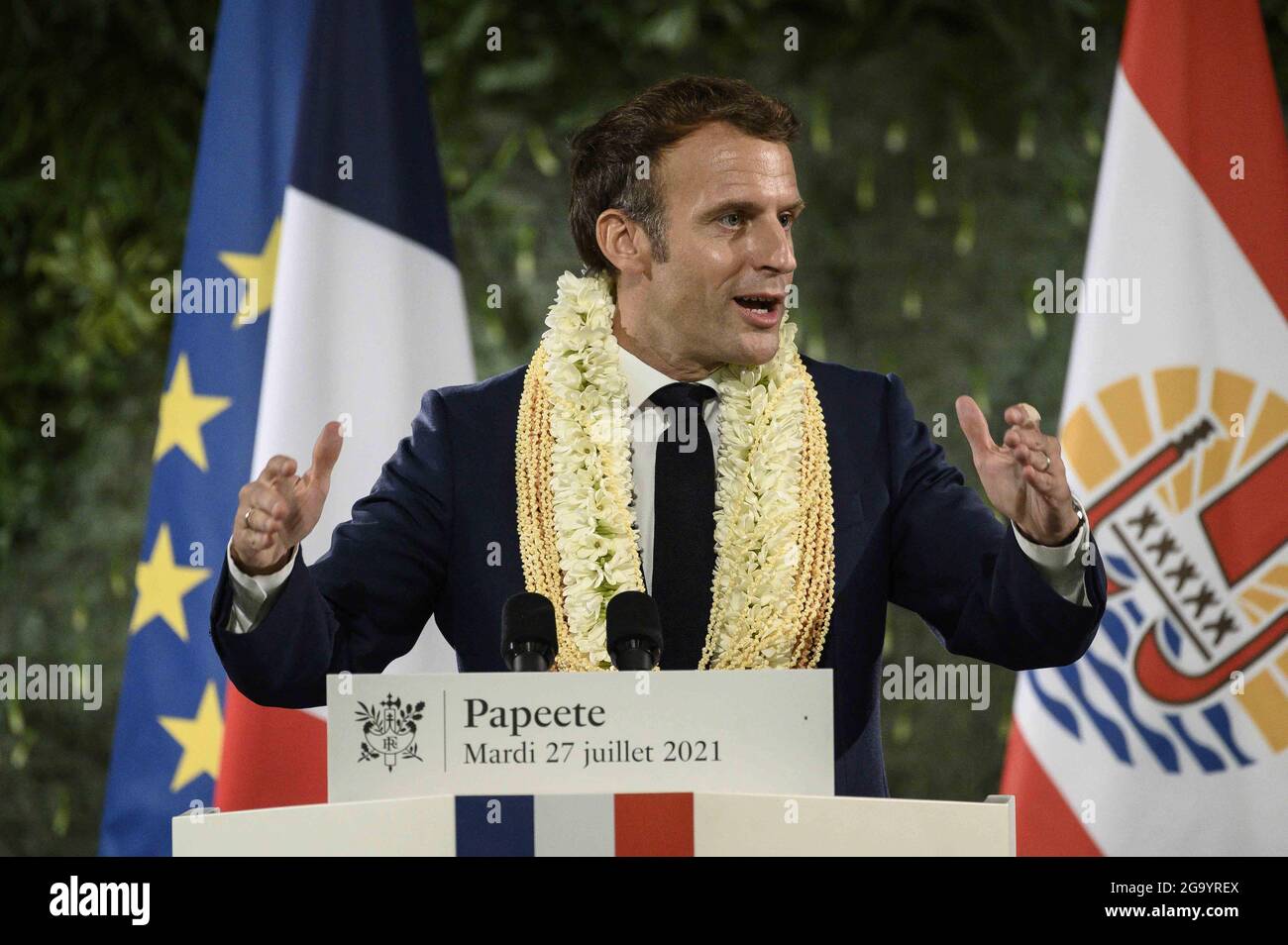 French Polynesia, July 27, 2021. France's President Emmanuel Macron ...