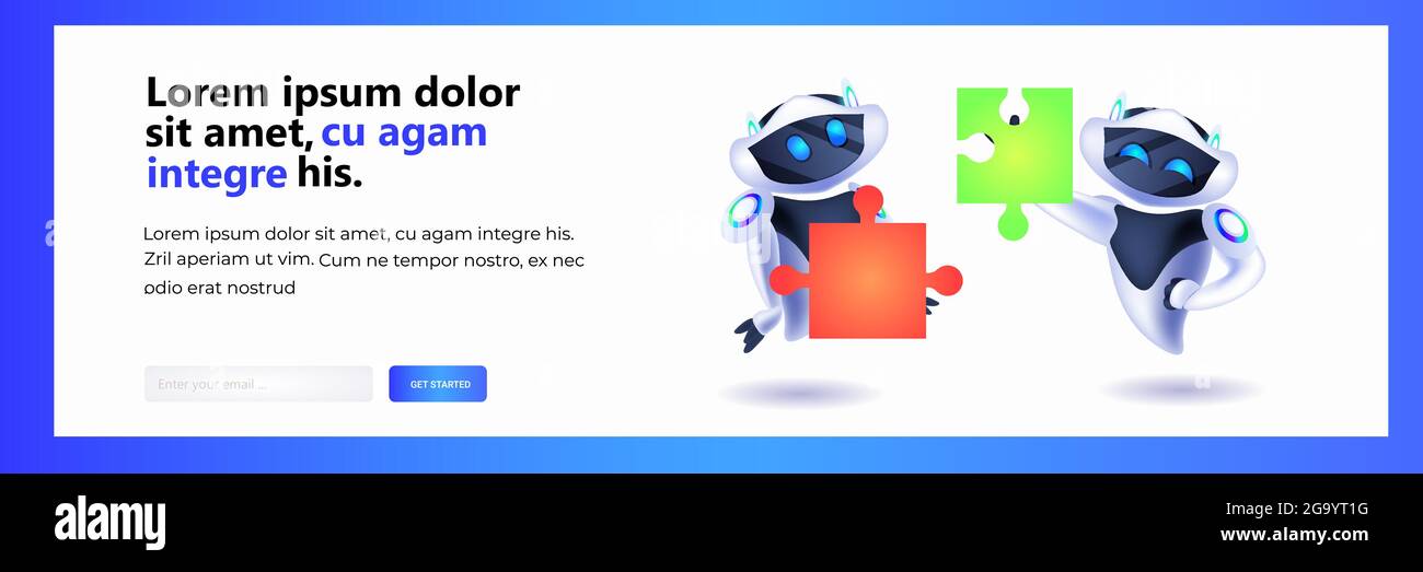 cute robots putting puzzle parts together modern robotic characters ...