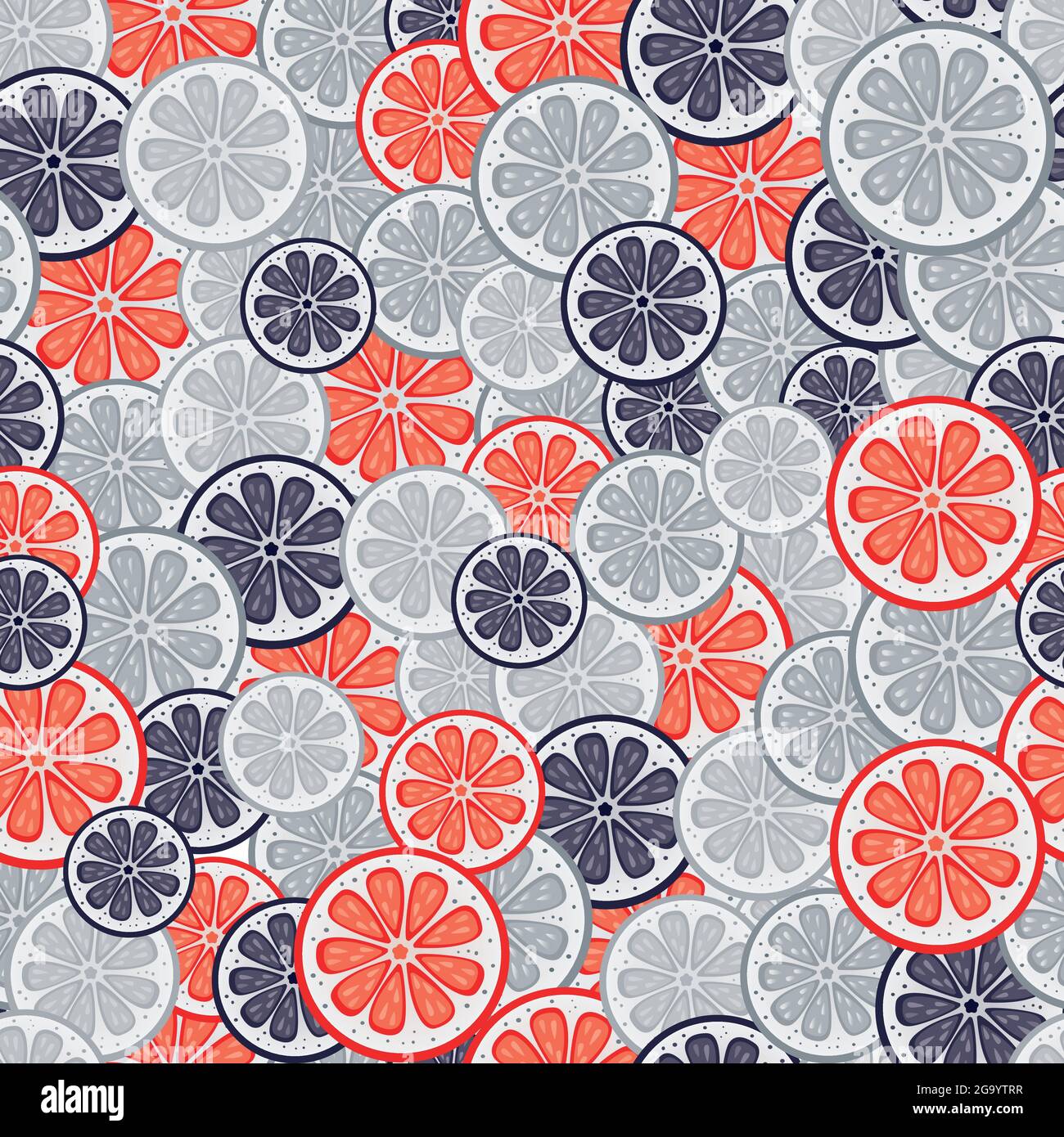 Seamless vector citrus pattern. Summer bright background with lemon, grapefruit, lime and orange ...