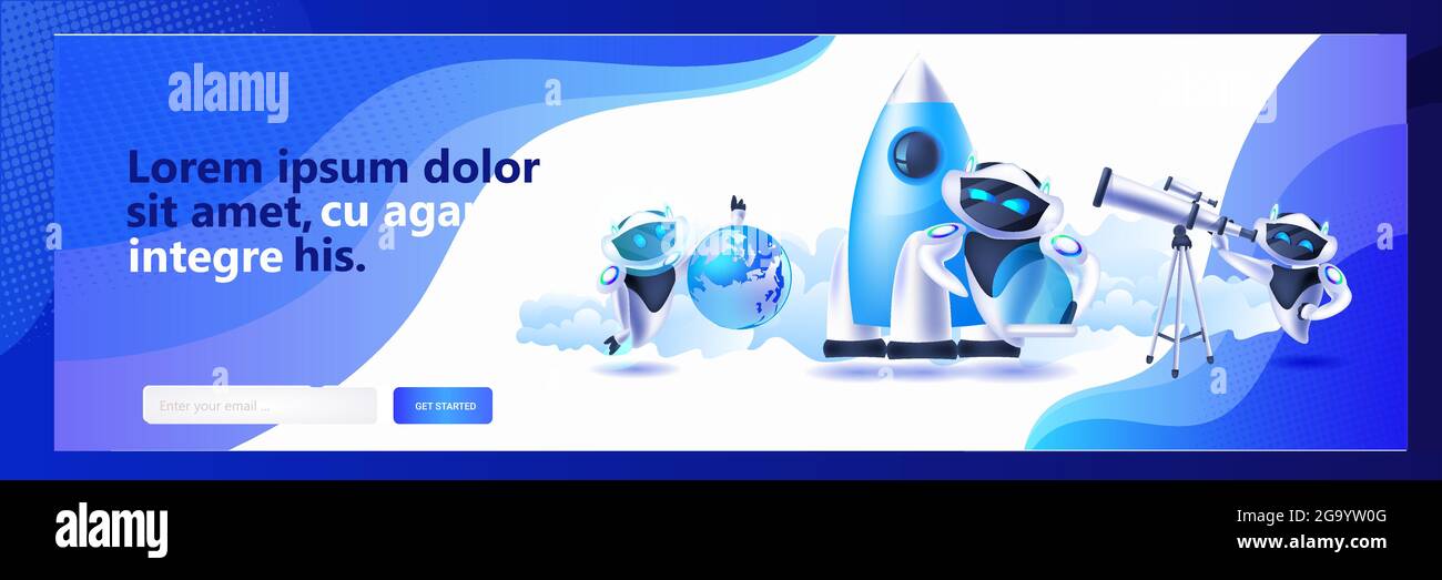 set modern robots with rocket globe and telescope artificial ... set modern robots with rocket globe and telescope artificial ...