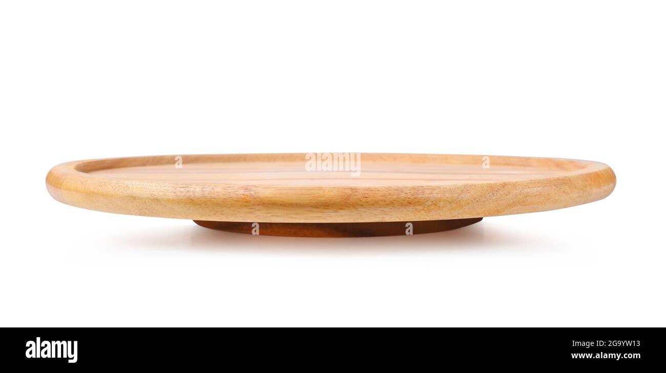 Empty wooden plate or round wooden board isolated on white background ...