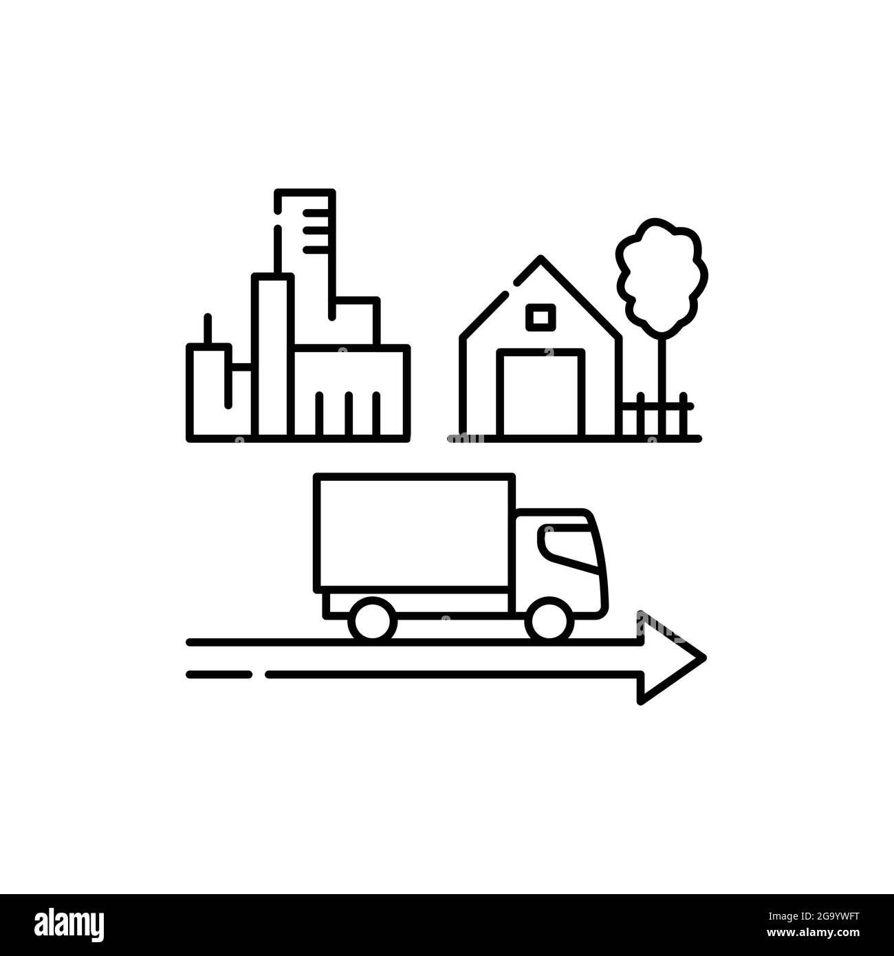 Moving from city to village olor line icon. Pictogram for web page ...