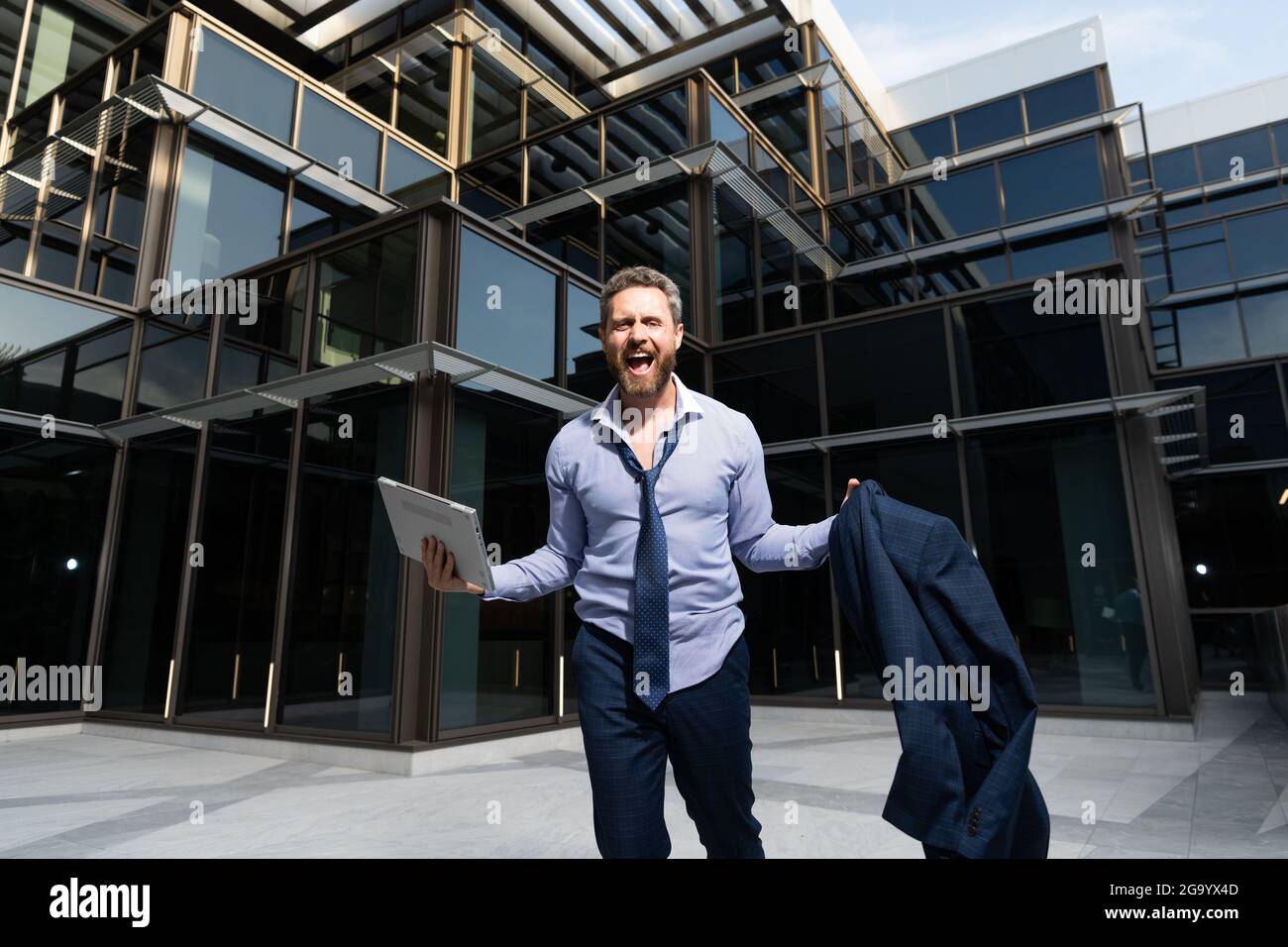 man expressing happiness. professional bearded ceo celebrating success ...