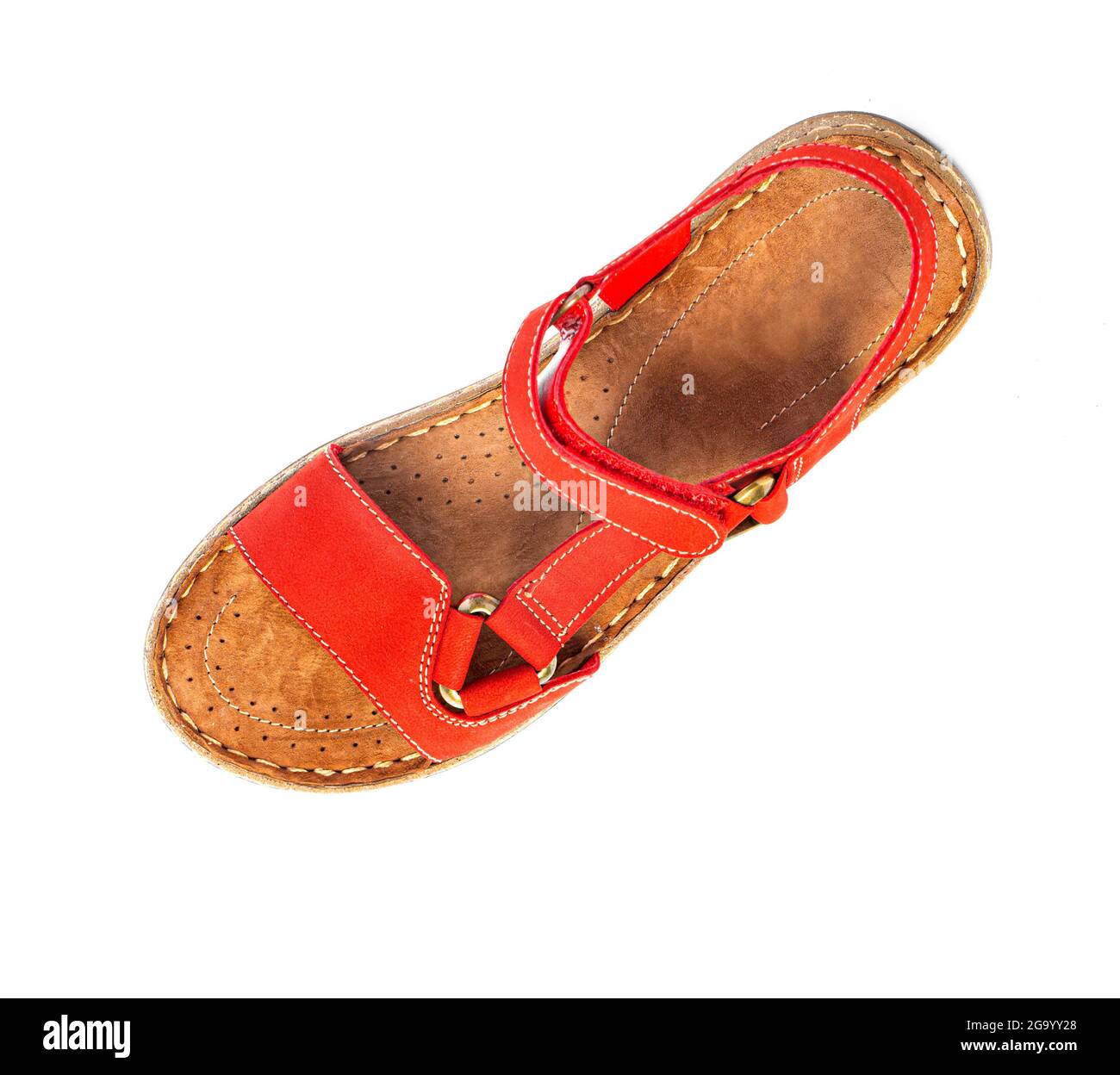Red leather summer sandal isolated on white background Stock Photo - Alamy