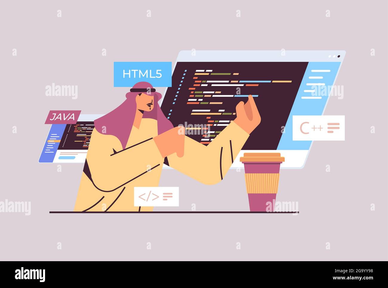 Arab Programmer Writing Code For Computer App Engineering Software Coding Programming Stock