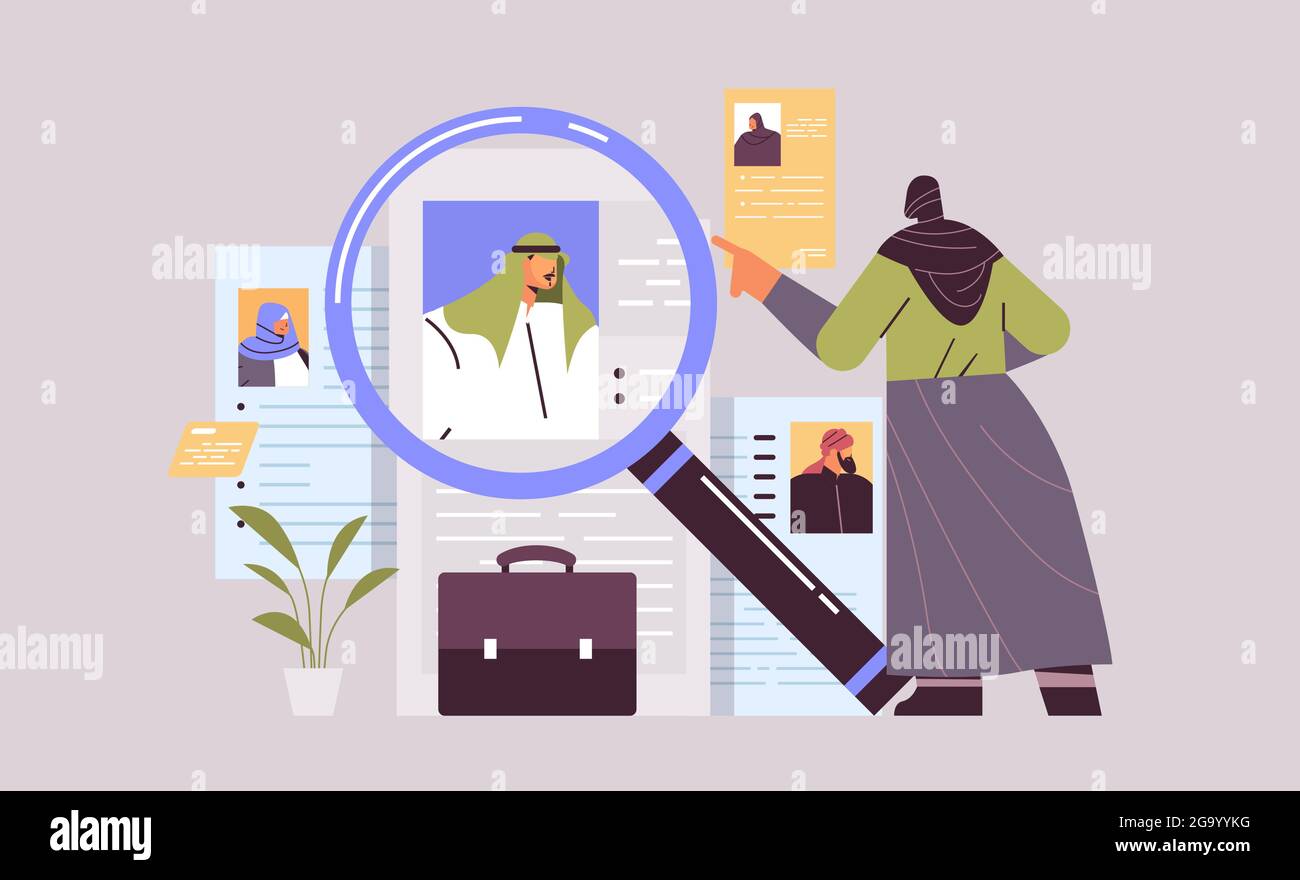 arab hr manager choosing resume curriculum vitae with photo and ...