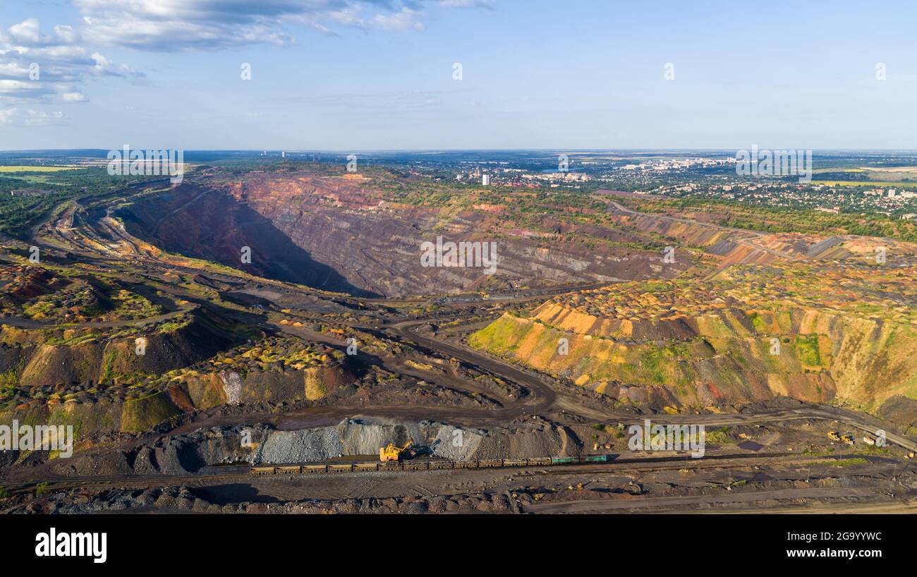 Open Pit Iron Ore Quarry Panoramic Industrial Landscape Aerial View ...