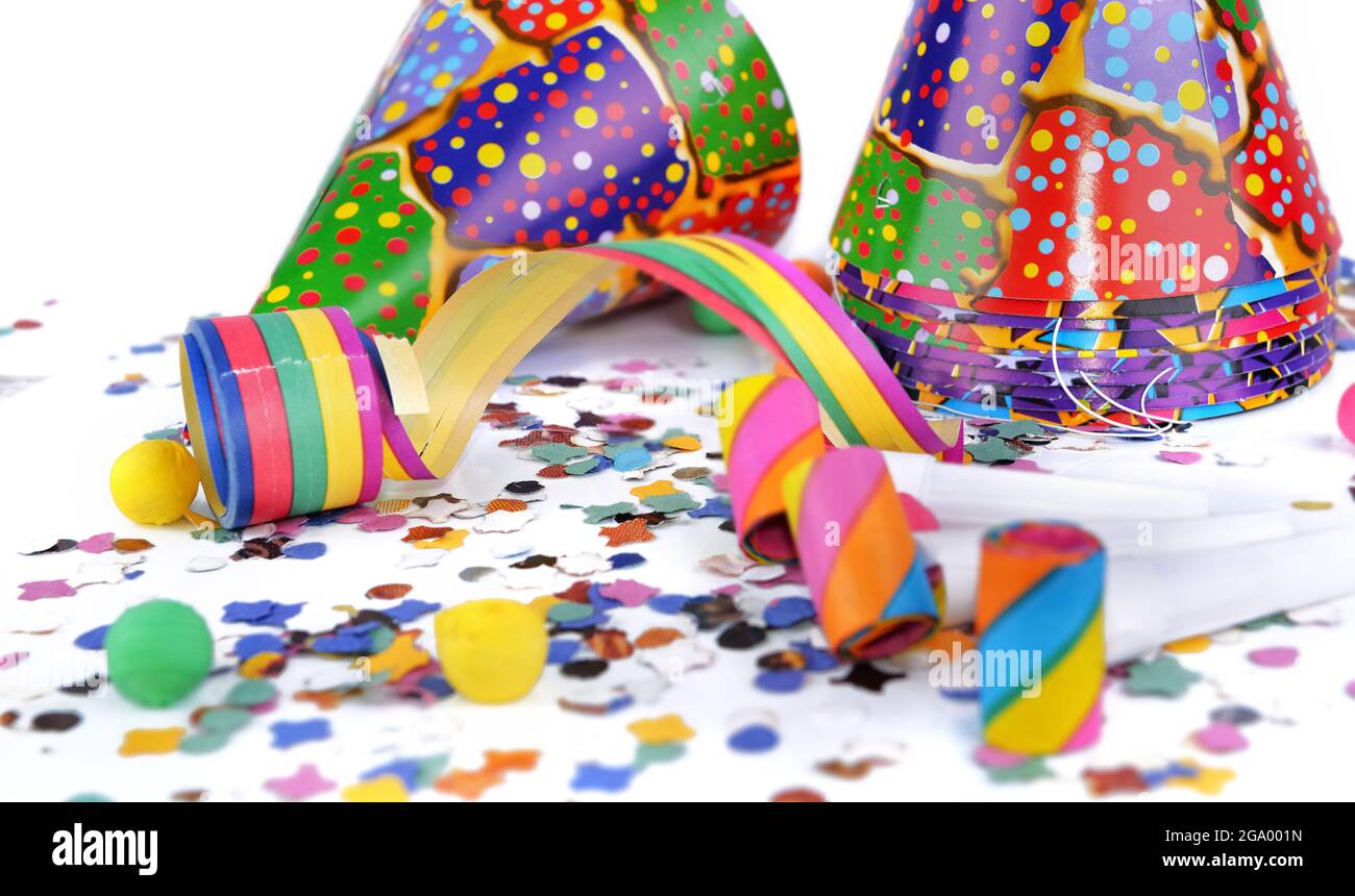 colorful items for event celebration on white background Stock Photo ...