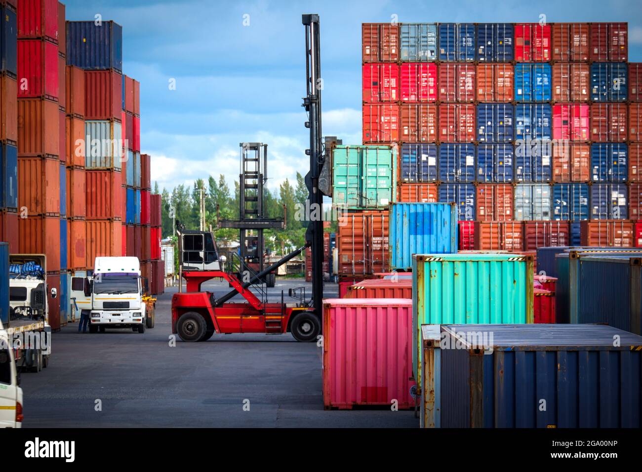 Forklift industry for transporting containers at the port by truck ...