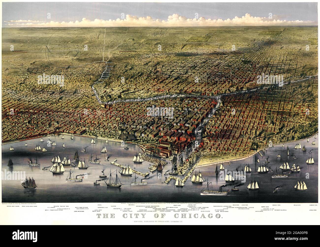 Click On Vintage Birds eye map of Chicago, Illinois by Parsons and ...
