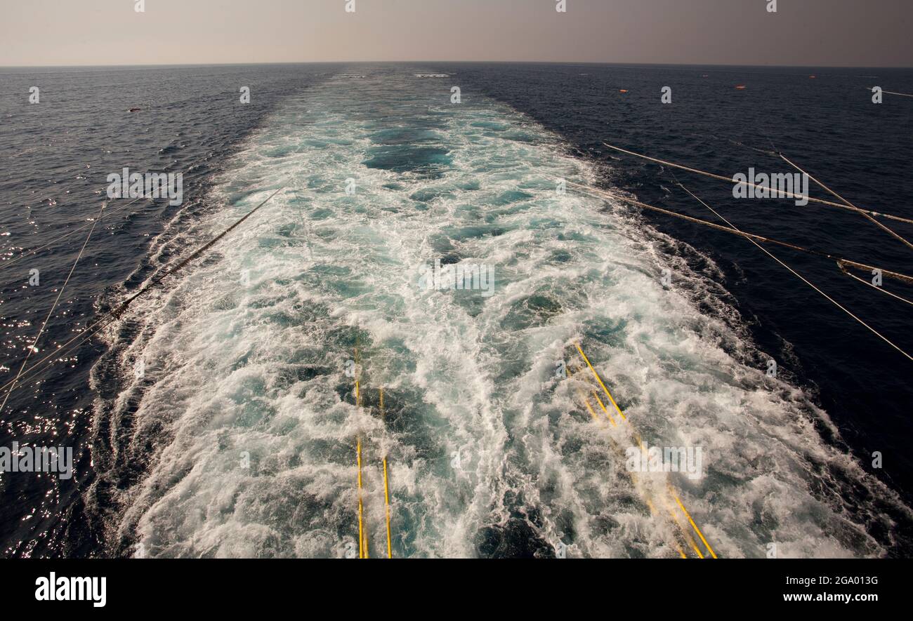 Offshore seismic search vessel guns and cables Stock Photo - Alamy