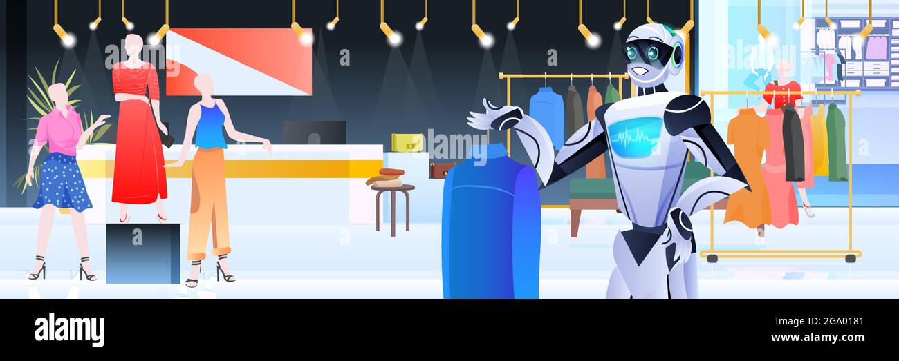 salesman robot showing clothes in fashion boutique artificial ...