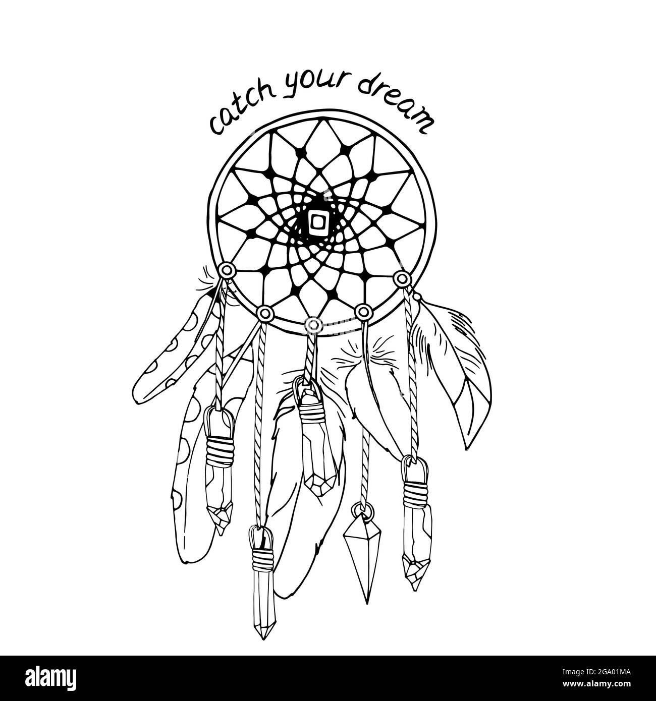 Vintage dreamcatcher with feathers and crystals and hand lettering ...