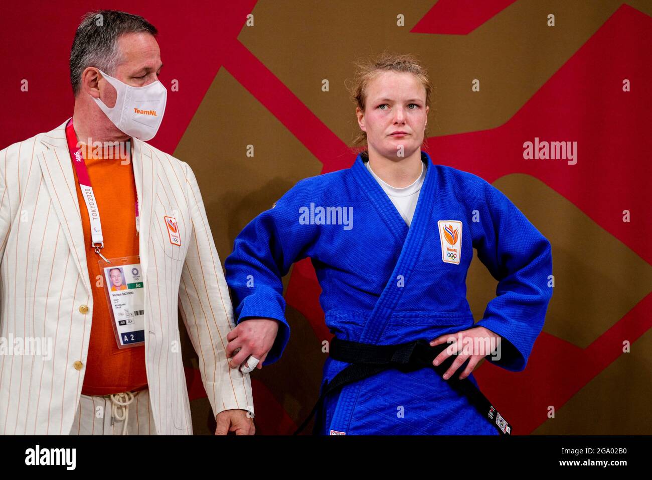TOKYO, JAPAN - JULY 28: Coach Michael Bazynski of the Netherlands and Sanne van Dijke of the ...