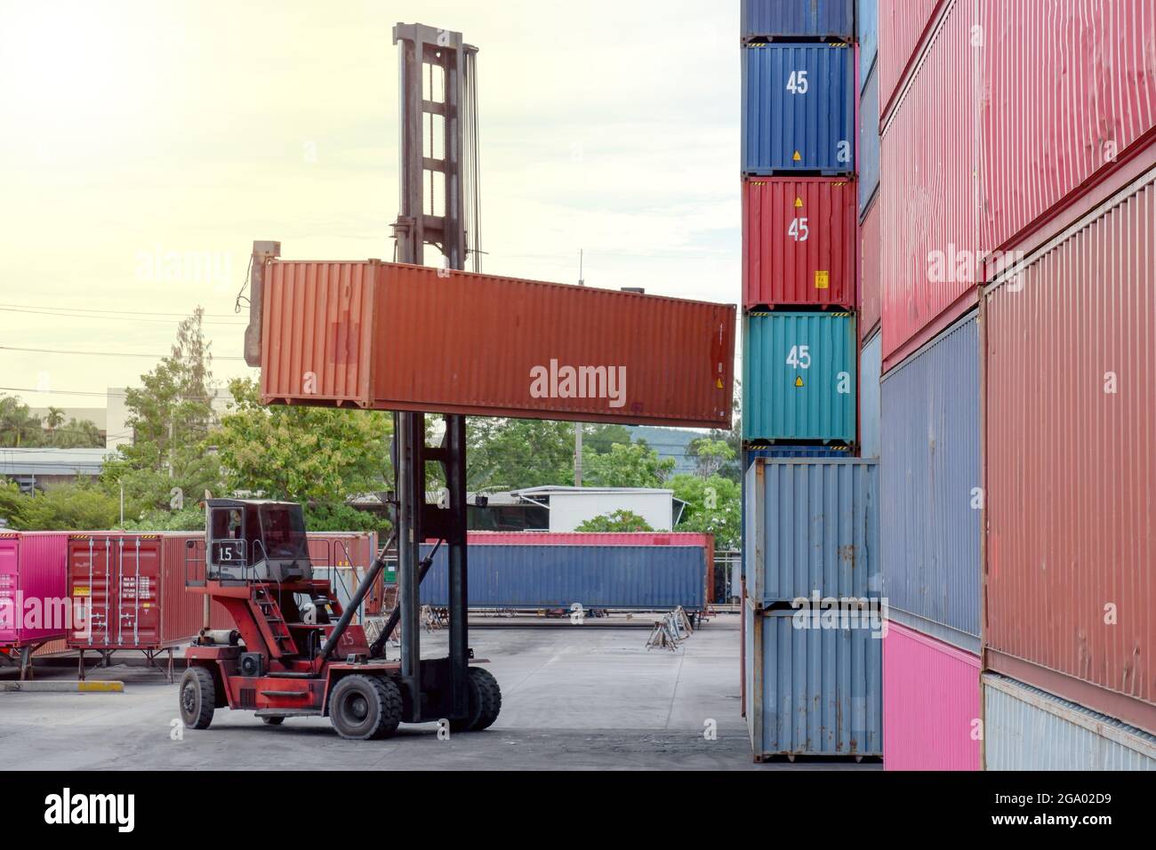 Forklift industry for transporting containers at the port by truck ...