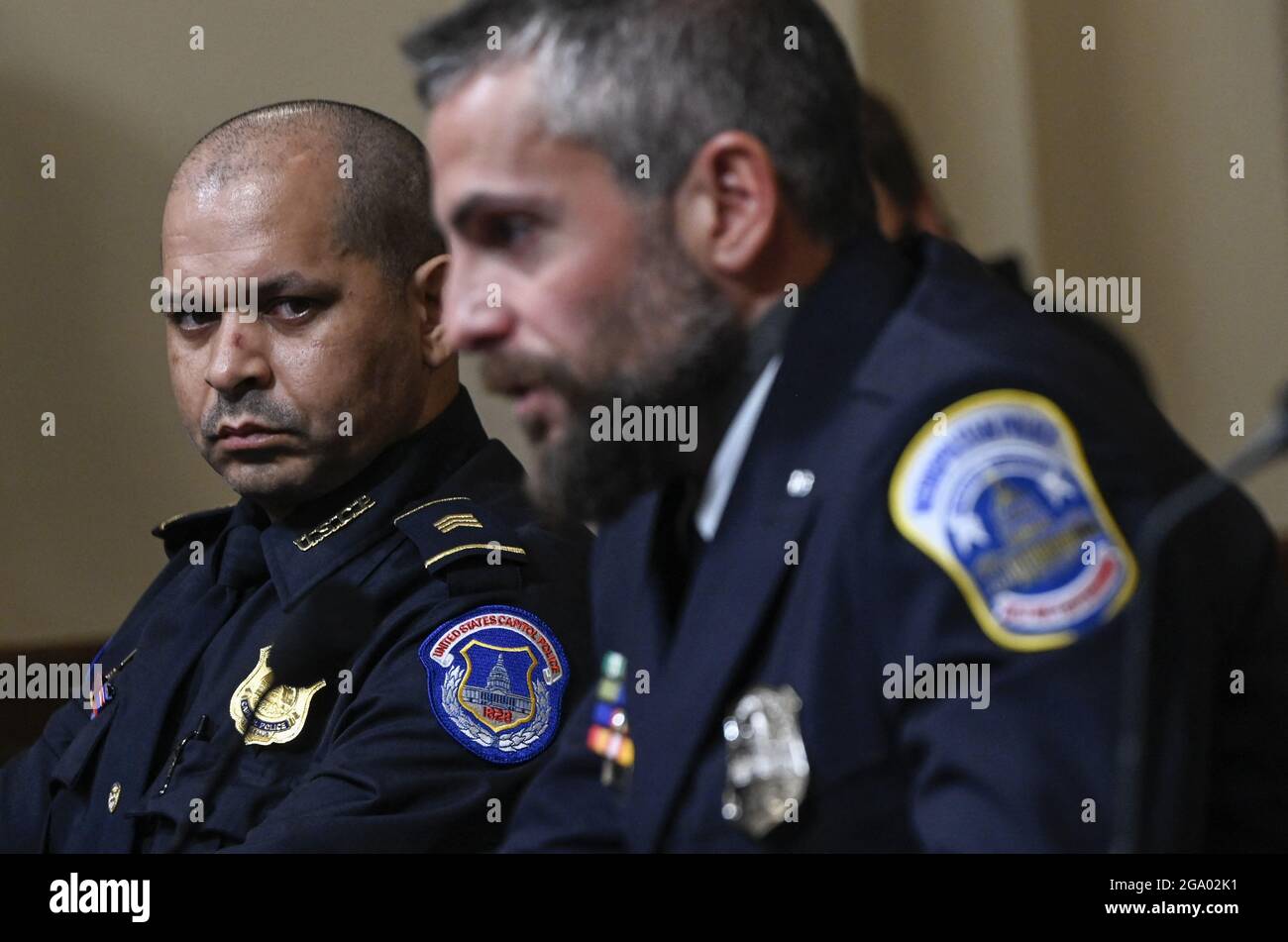 (L-R) US Capitol Police officer Sgt. Aquilino Gonell, looks on as DC ...
