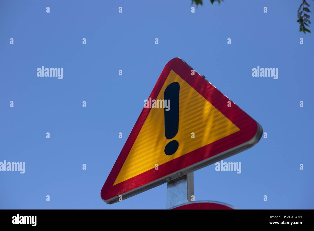 outdoor sign with exclamation mark. outdoor caution sign Stock Photo ...