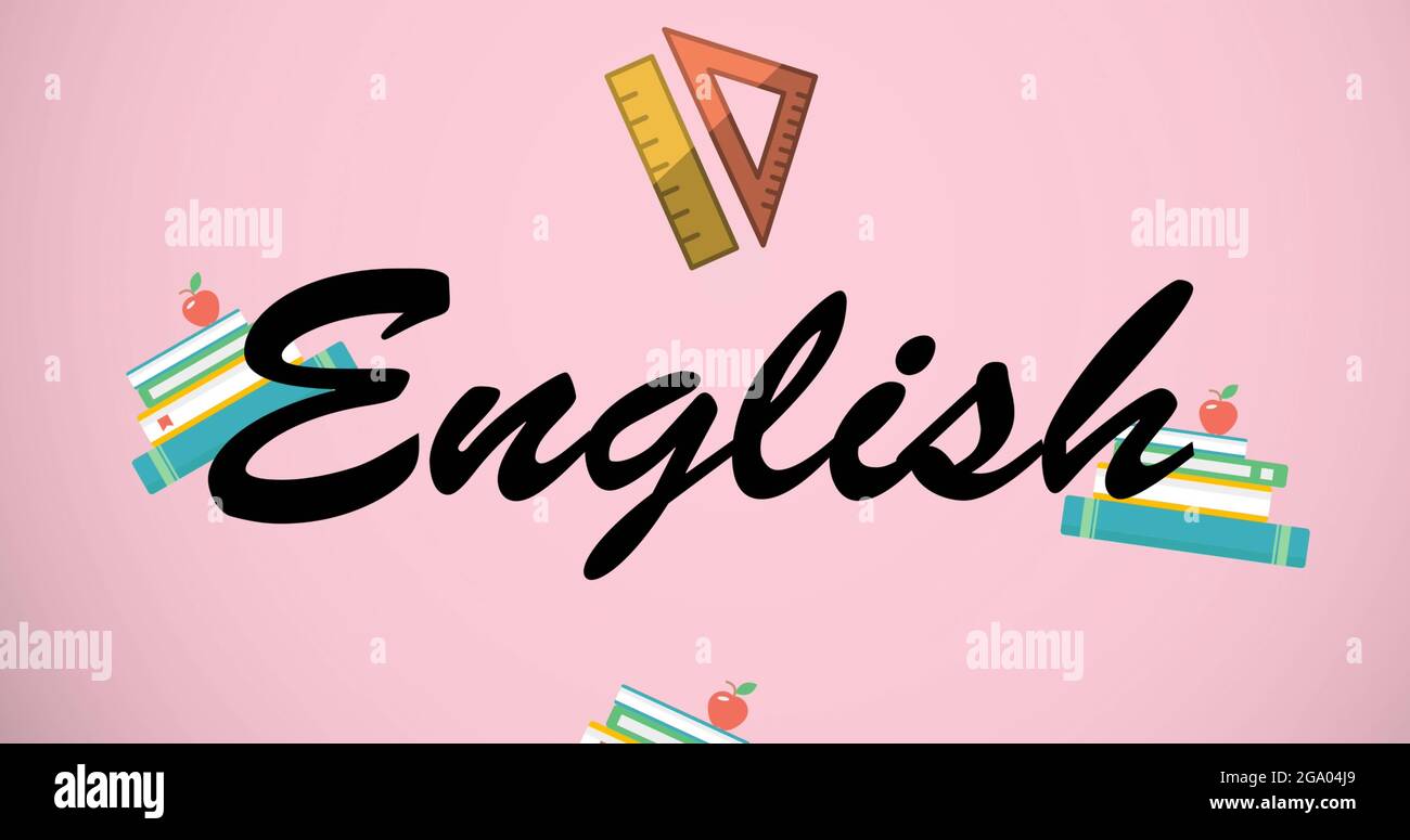 Image of english text over school items icons on pink background Stock ...