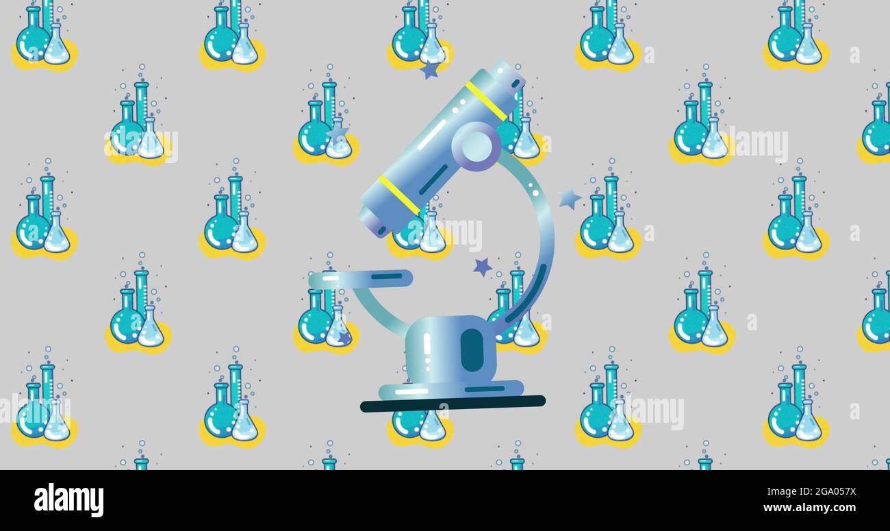Microscope icon against multiple beakers icons Stock Photo - Alamy