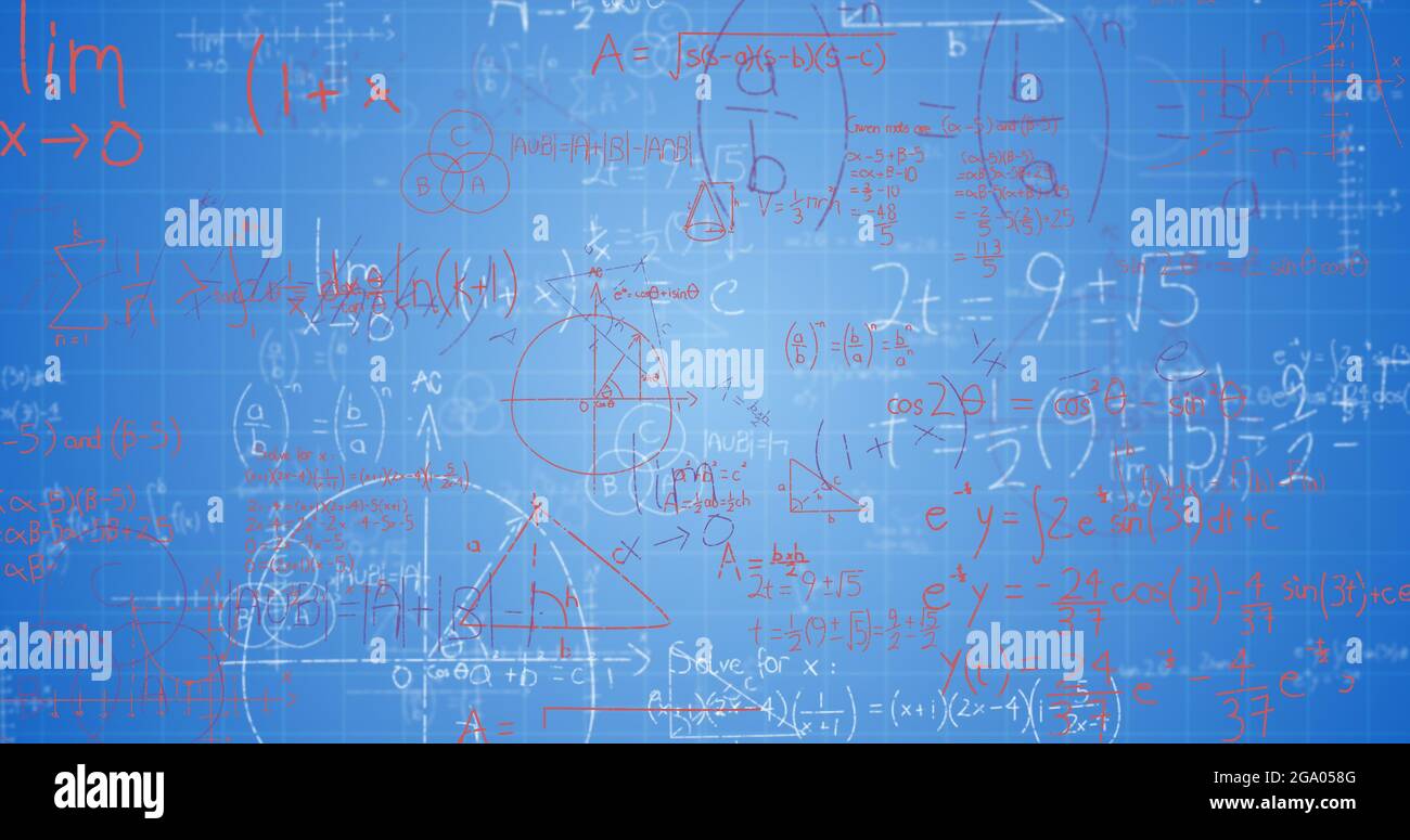 Mathematical equations floating over grid lines against Stock Photo - Alamy