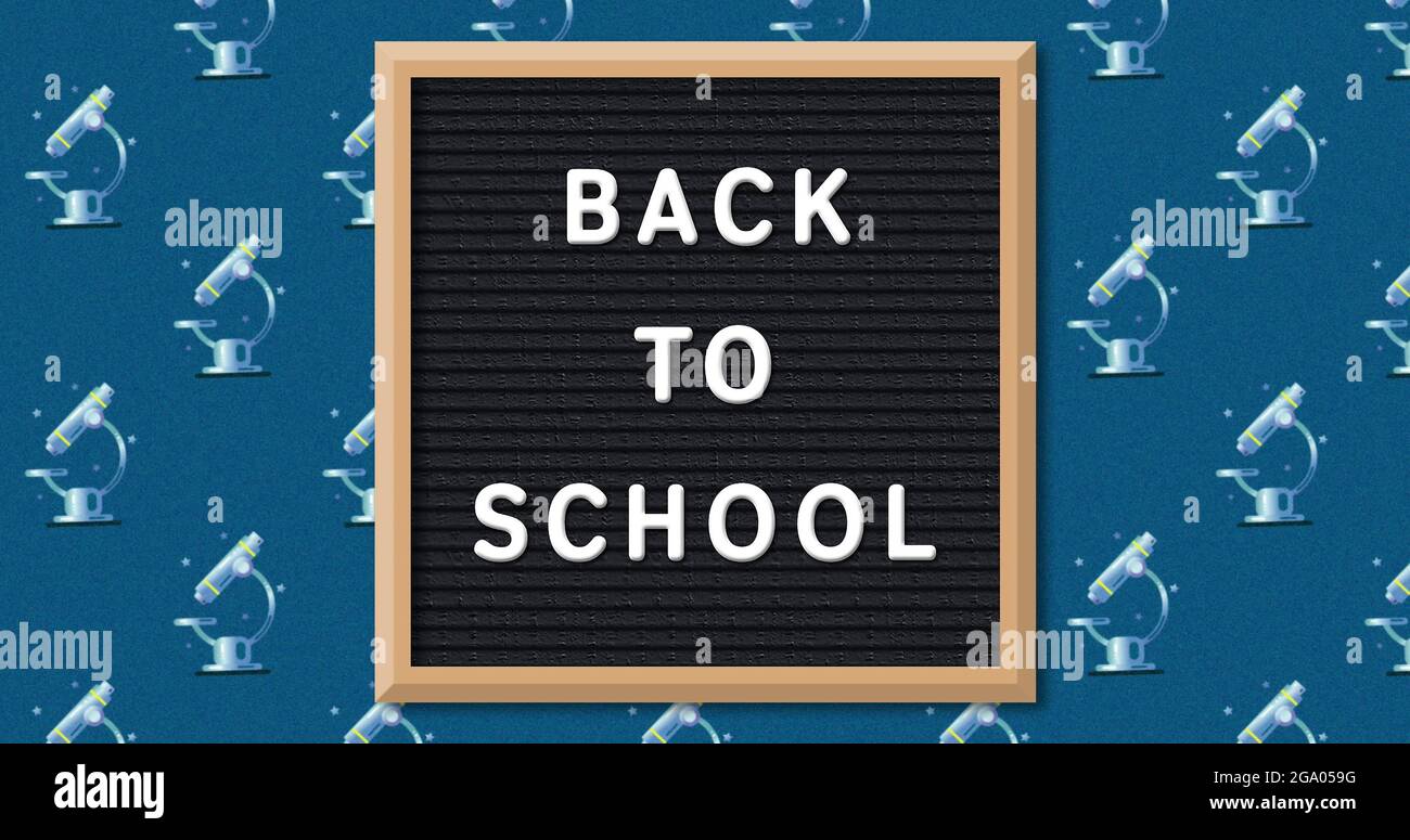 Back to school text against microscope icons Stock Photo - Alamy