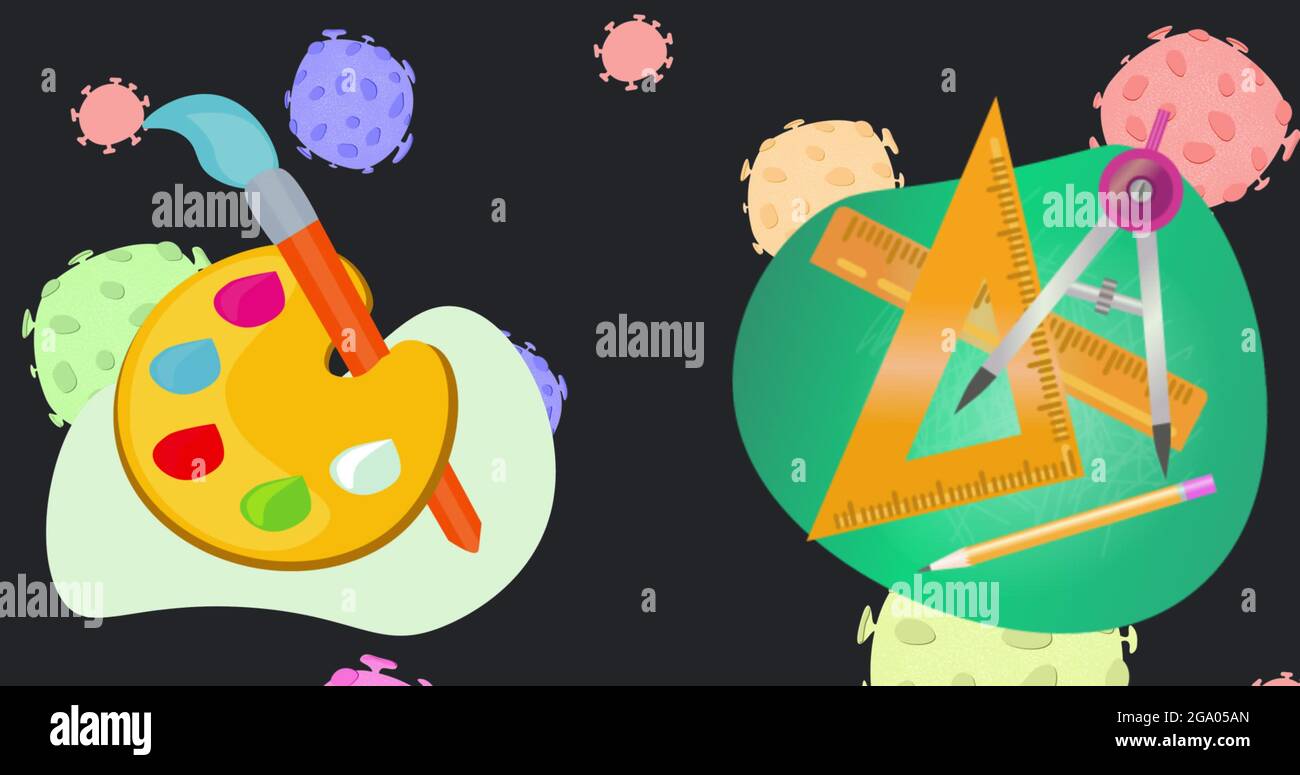 School concept icons against black background Stock Photo - Alamy