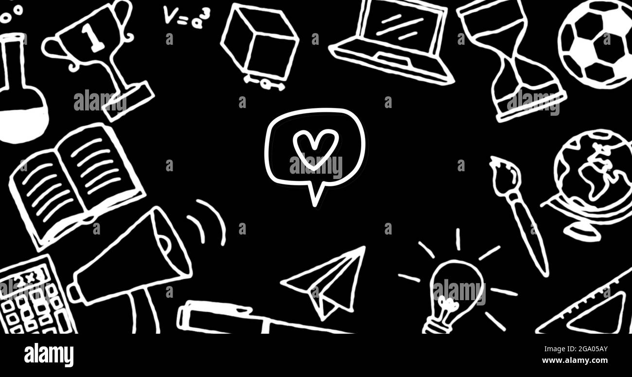 Multiple school concept icons against black background Stock Photo - Alamy