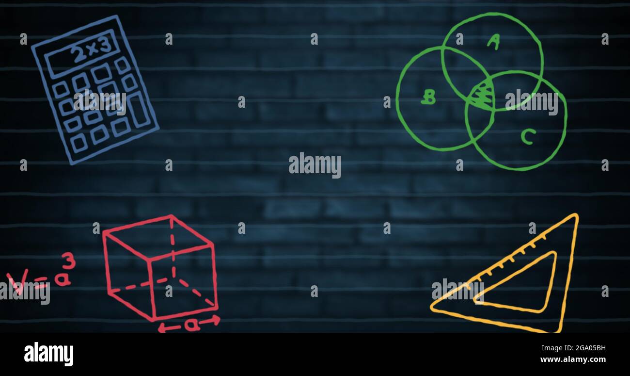 Mathematics concept icons against brick wall Stock Photo - Alamy