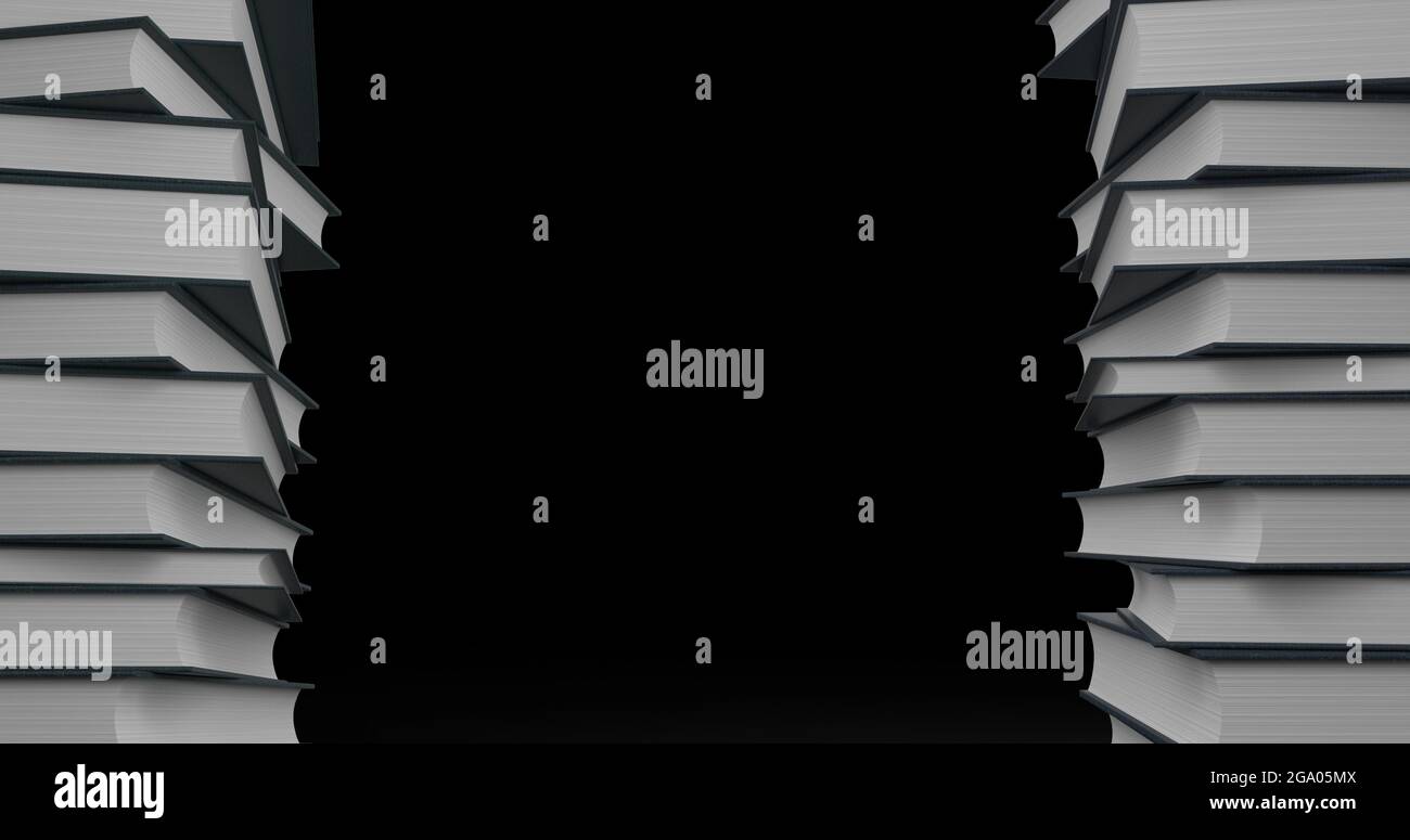 Multiple school concept icons between two stacks of books Stock Photo ...