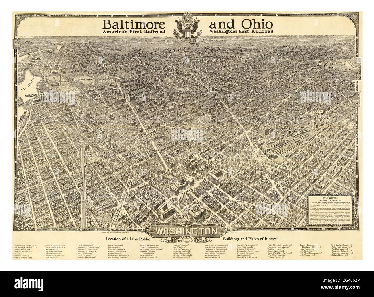 Click On Vintage Birds eye view map of Washington, beautiful capital of ...