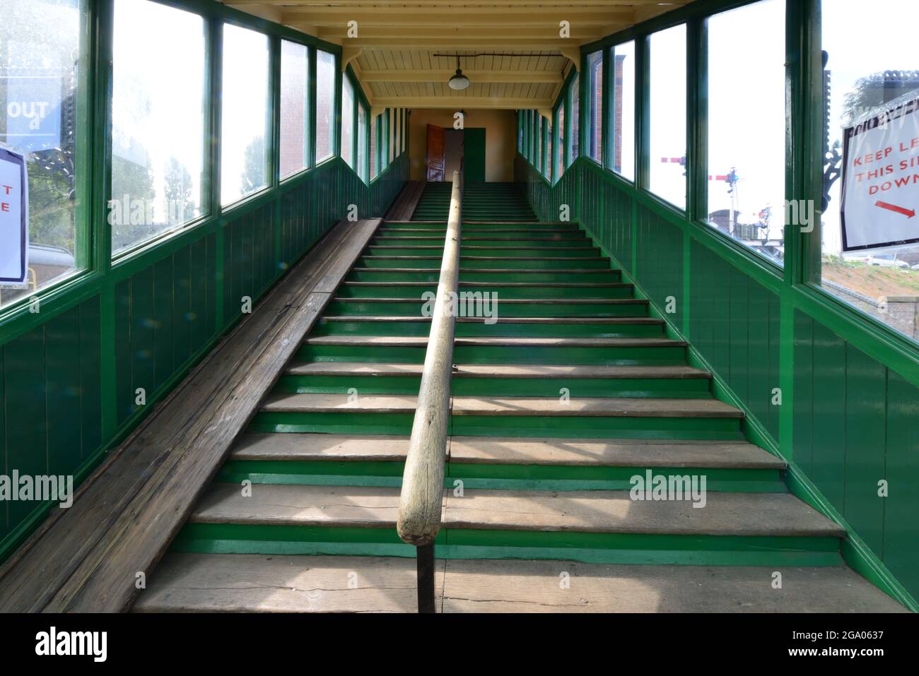 Wooden steps up to a passenger bridge on a heritage railway Stock Photo ...