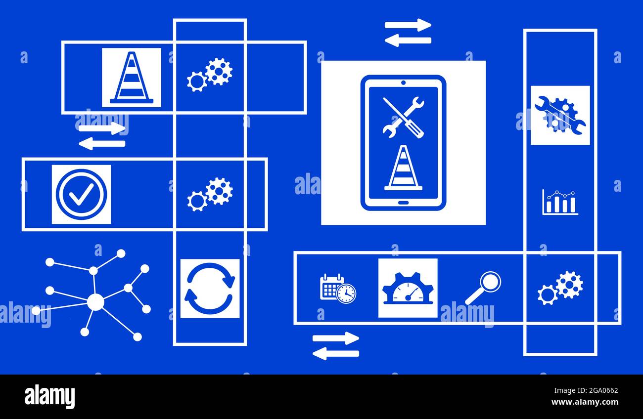Concept of system maintenance with connected icons Stock Photo - Alamy