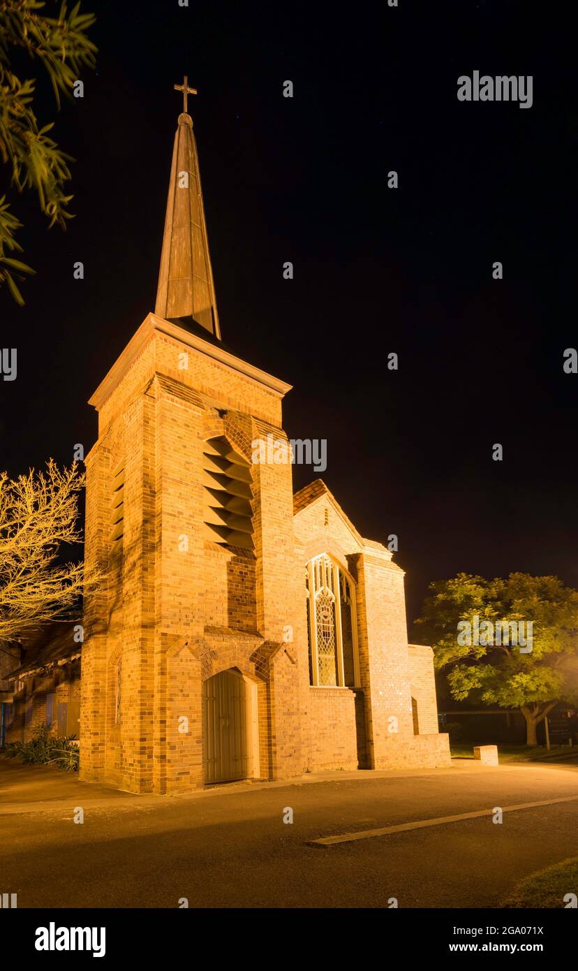 A nighttime image of the 1901 built brick Uniting Church in Turramurra ...