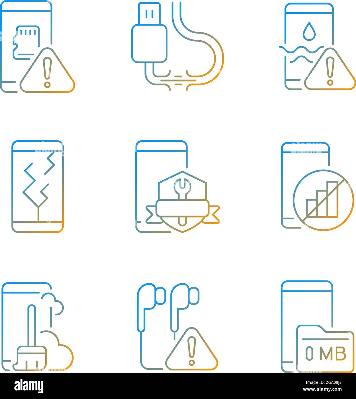 Mobile phone technical issues gradient linear vector icons set Stock Vector Image & Art - Alamy