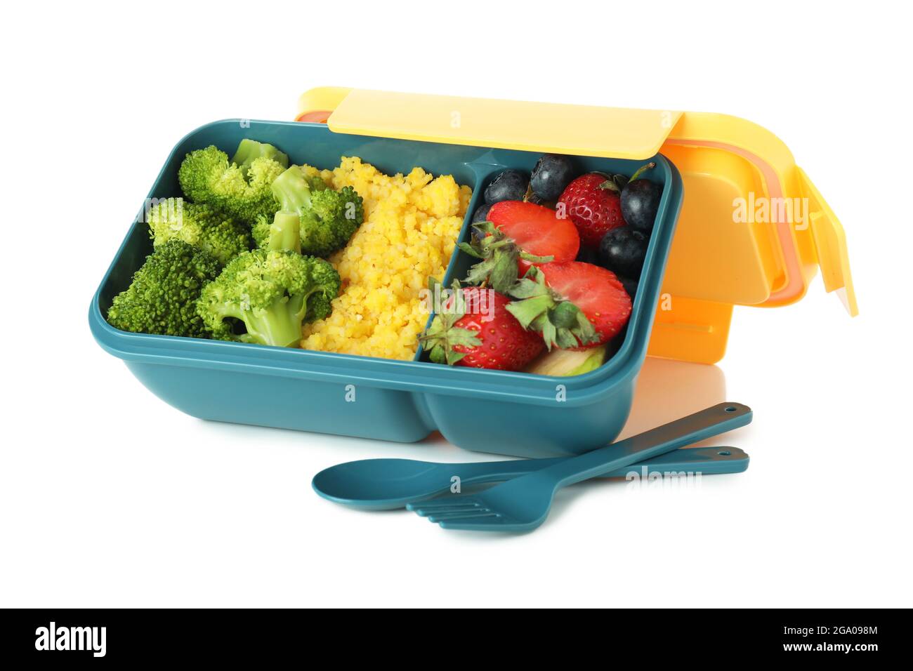 Lunch box with food isolated on white background Stock Photo - Alamy