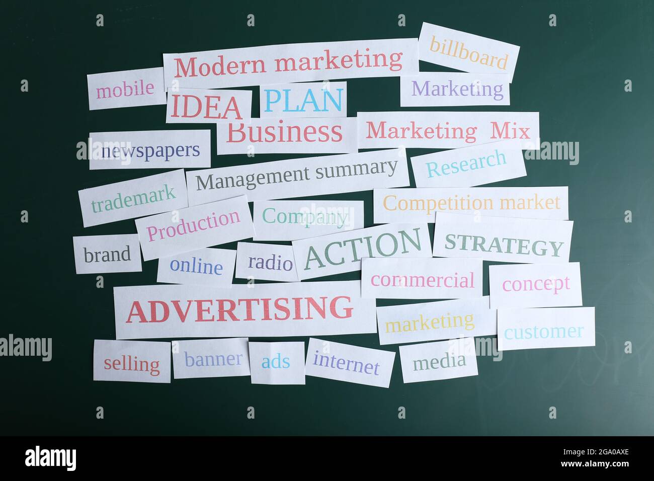 Themed words on blackboard background Stock Photo - Alamy