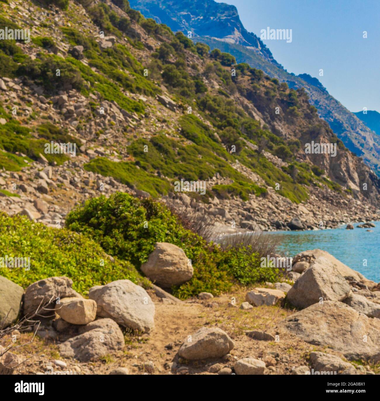 Natural coastal landscapes on Kos Island in Greece with mountains ...