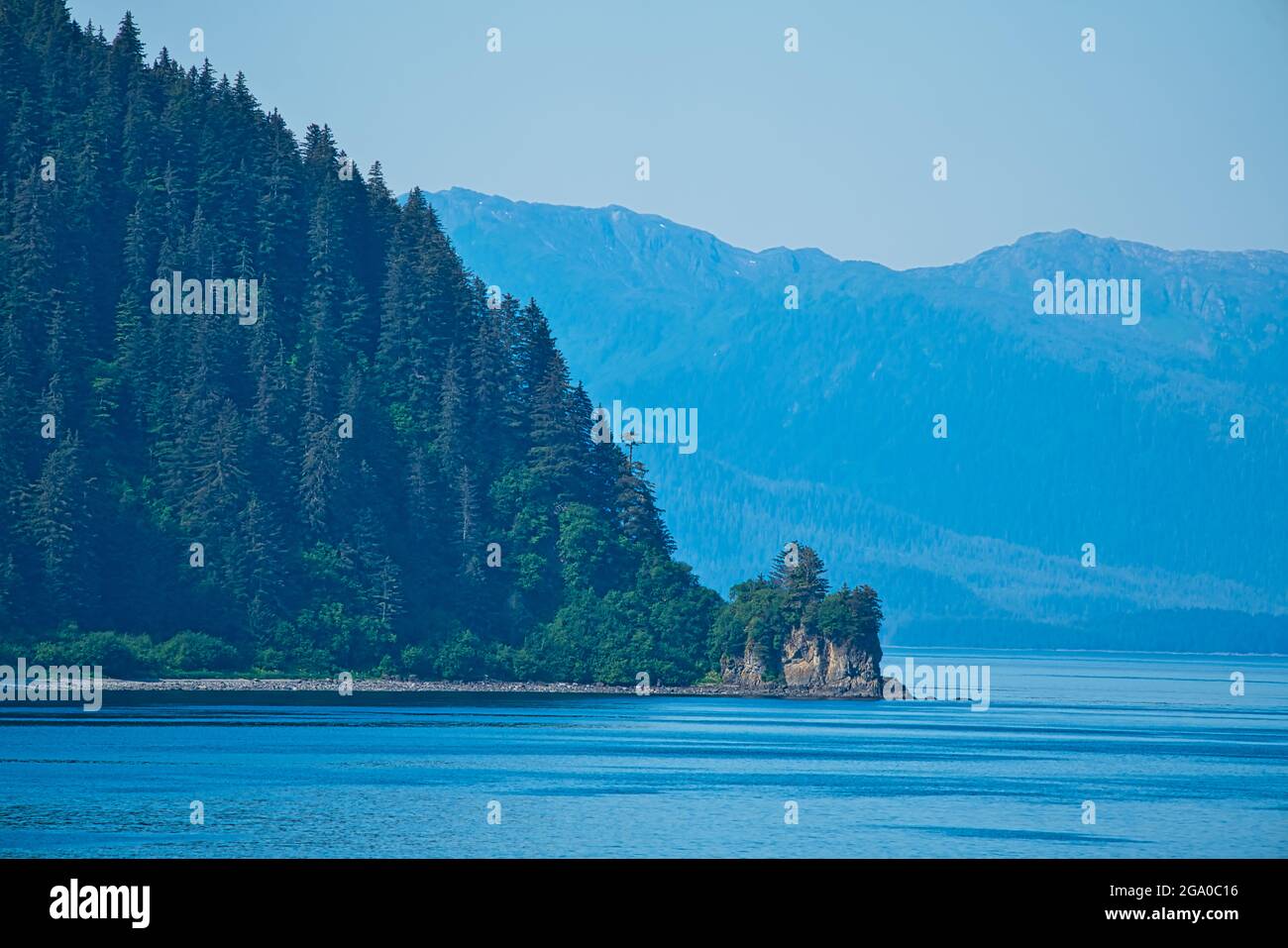 A mountain full of coniferous trees. Its edge rises like a hill next to ...