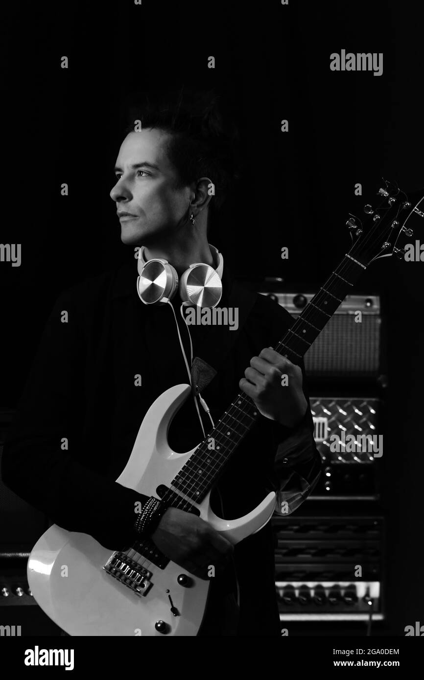 Neon headphones Black and White Stock Photos & Images - Alamy