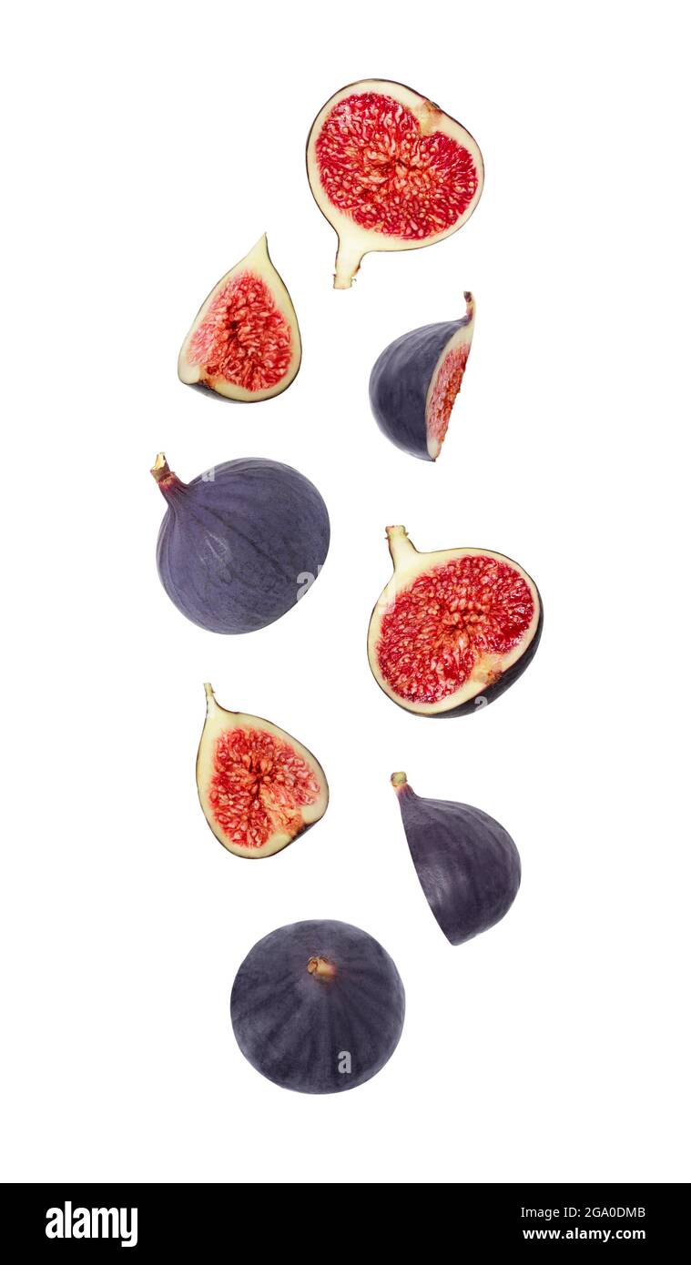 Falling figs isolated on a white background. Flying fruits for ...