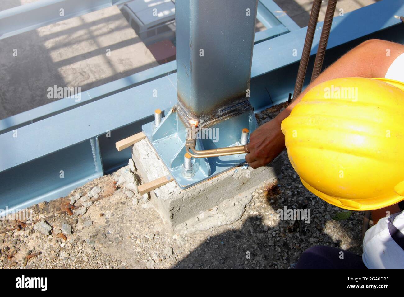 Iron Workers working on Iron Construction frame of tall apartment ...