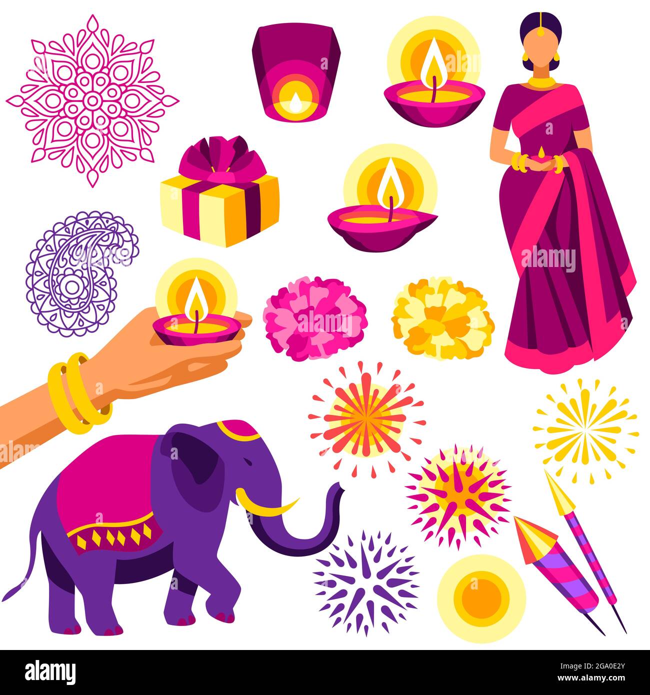 Happy Diwali traditional symbols collection. Deepavali or dipavali ...