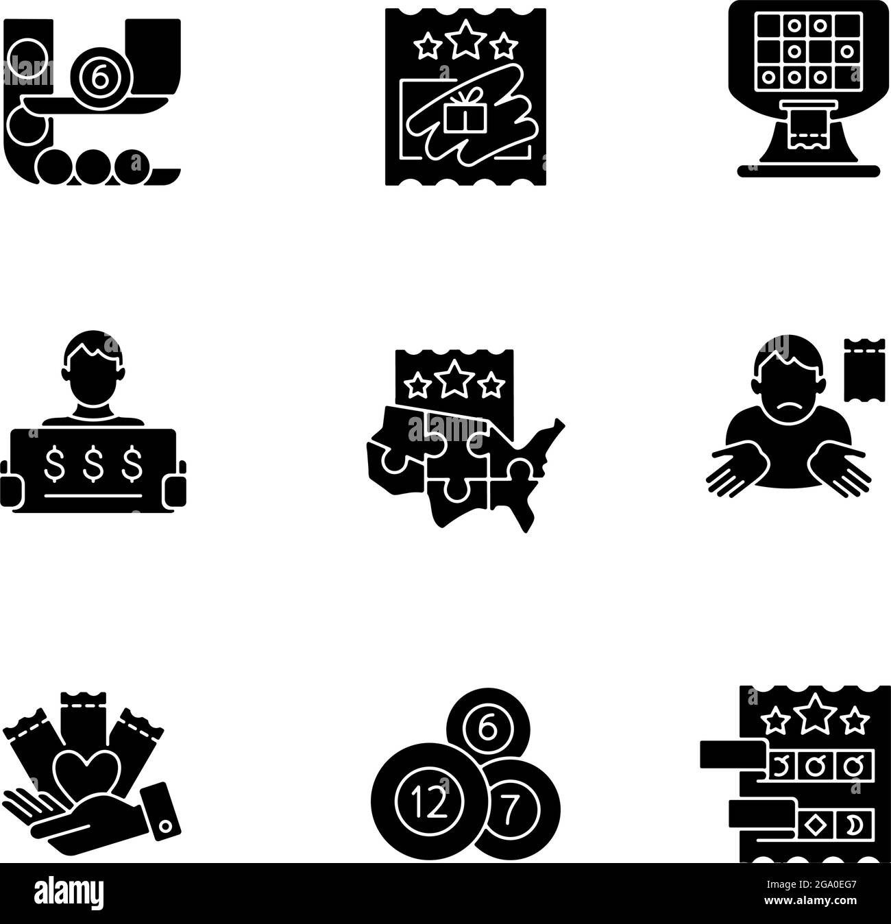 Lottery games types black glyph icons set on white space Stock Vector ...