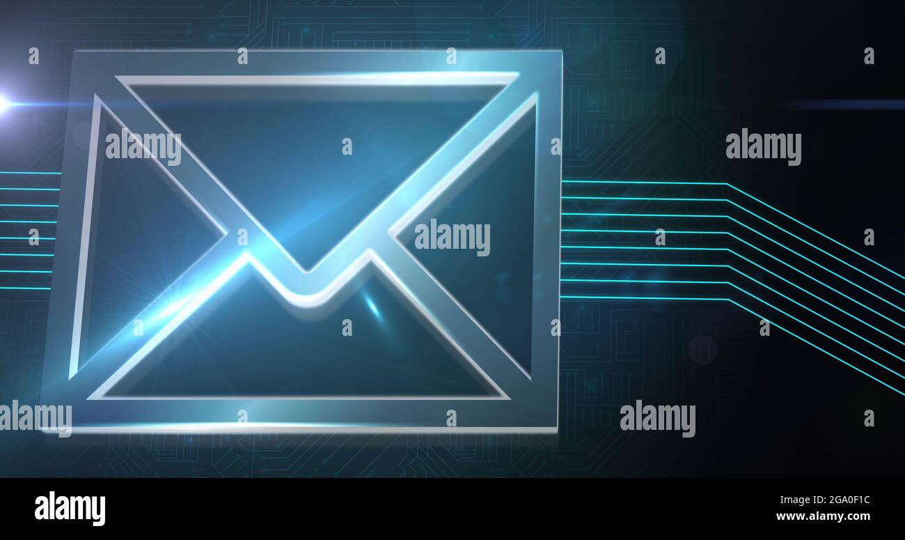 Image of digital interface glowing envelope icon with green lines Stock ...