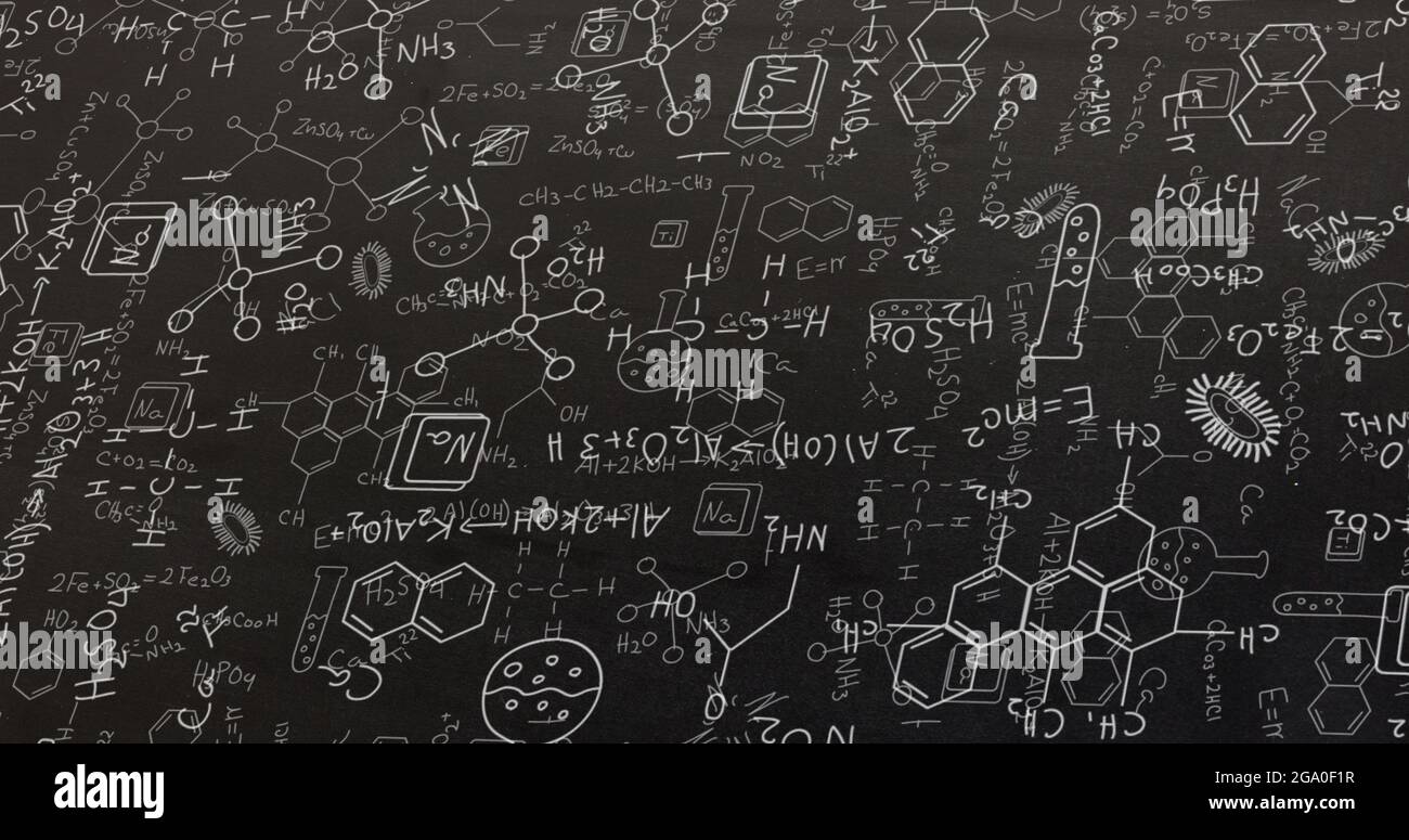 Image of white structural formulae of chemical compounds on blackboard ...