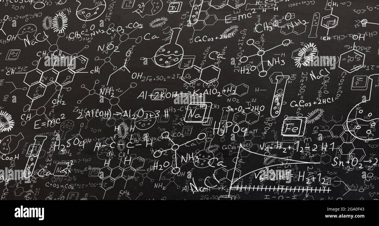 Image of white structural formulae of chemical compounds on blackboard ...