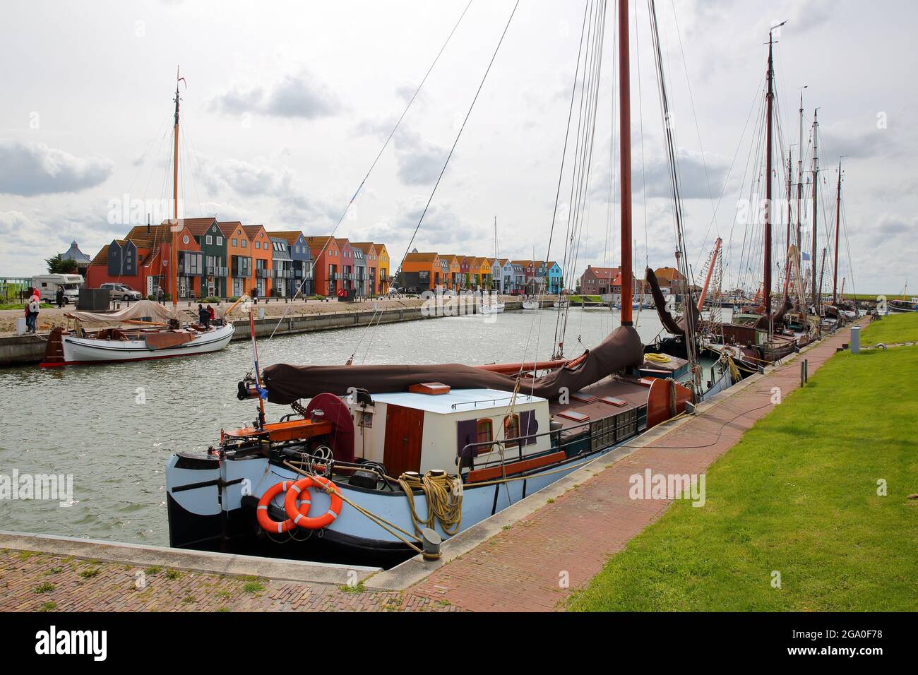 The fishing harbor of Stavoren, Friesland, Netherlands, with colorful ...