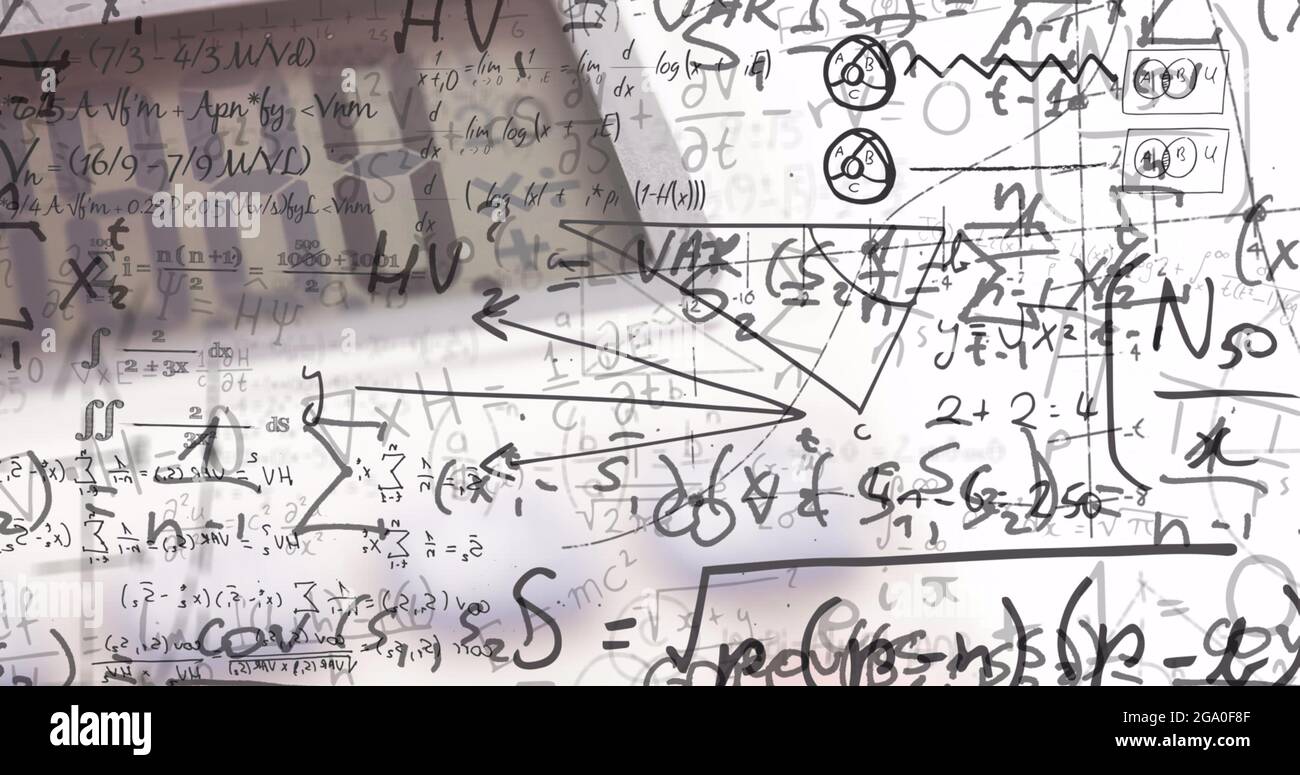 Image of mathematical equations moving on white background Stock Photo ...